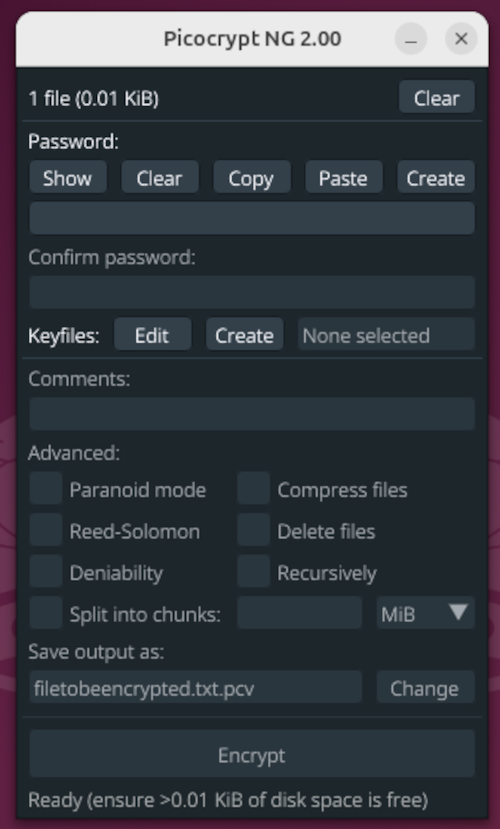 Install Picocrypt-NG (Unofficial) on KDE Neon using the Snap Store ...